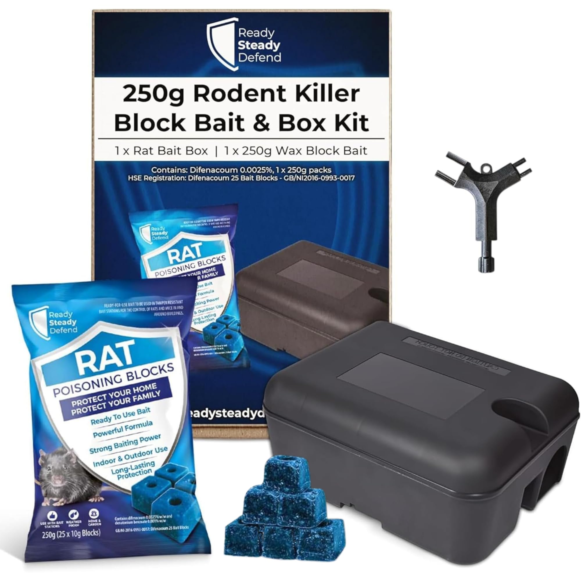 Rodent Killer Block Bait & Box Kit - 250g bait (25 Blocks) & 1 Heavy D