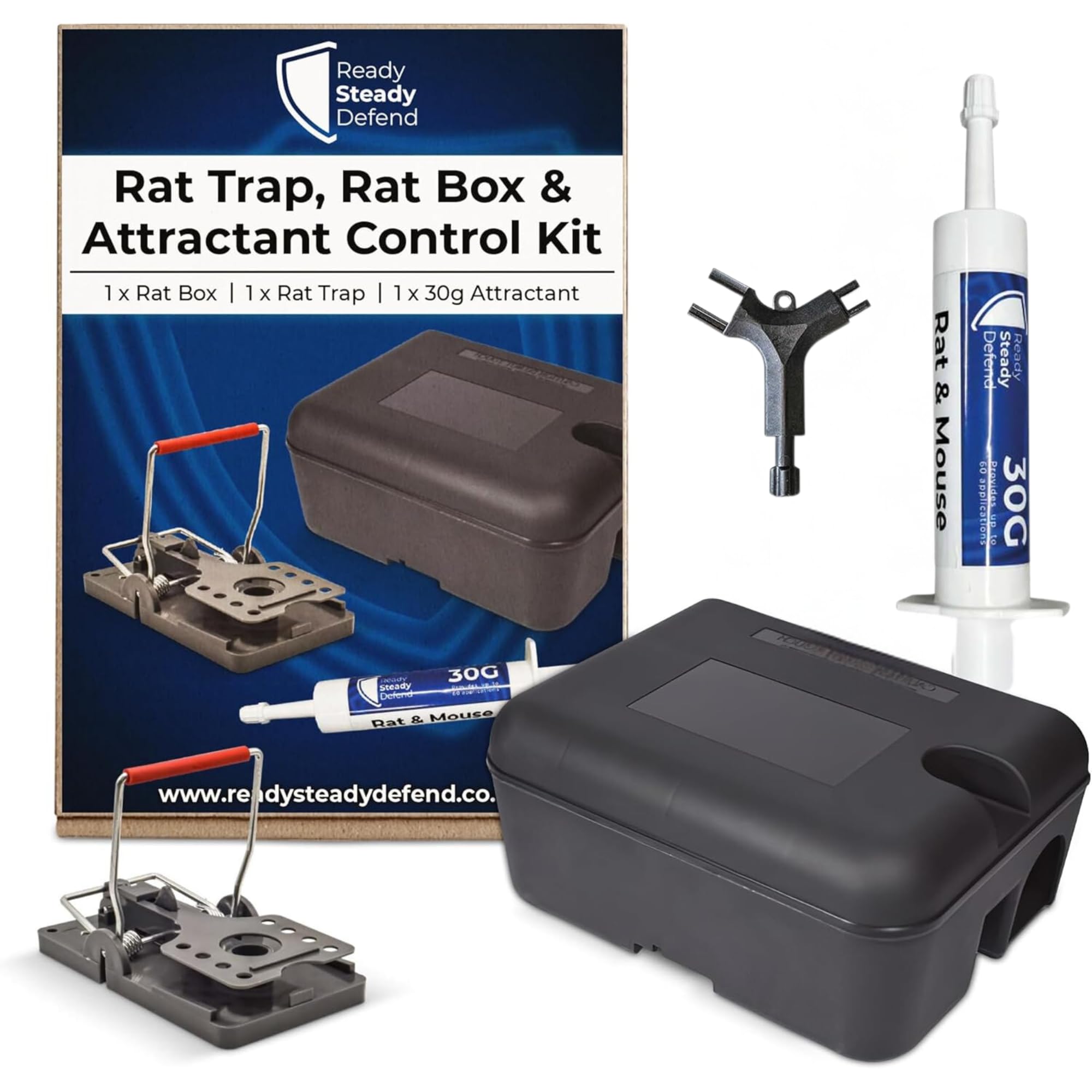 Rodent Control Kit - 1 Heavy Duty Rat Box, 1 Instant Kill Rat Trap, an