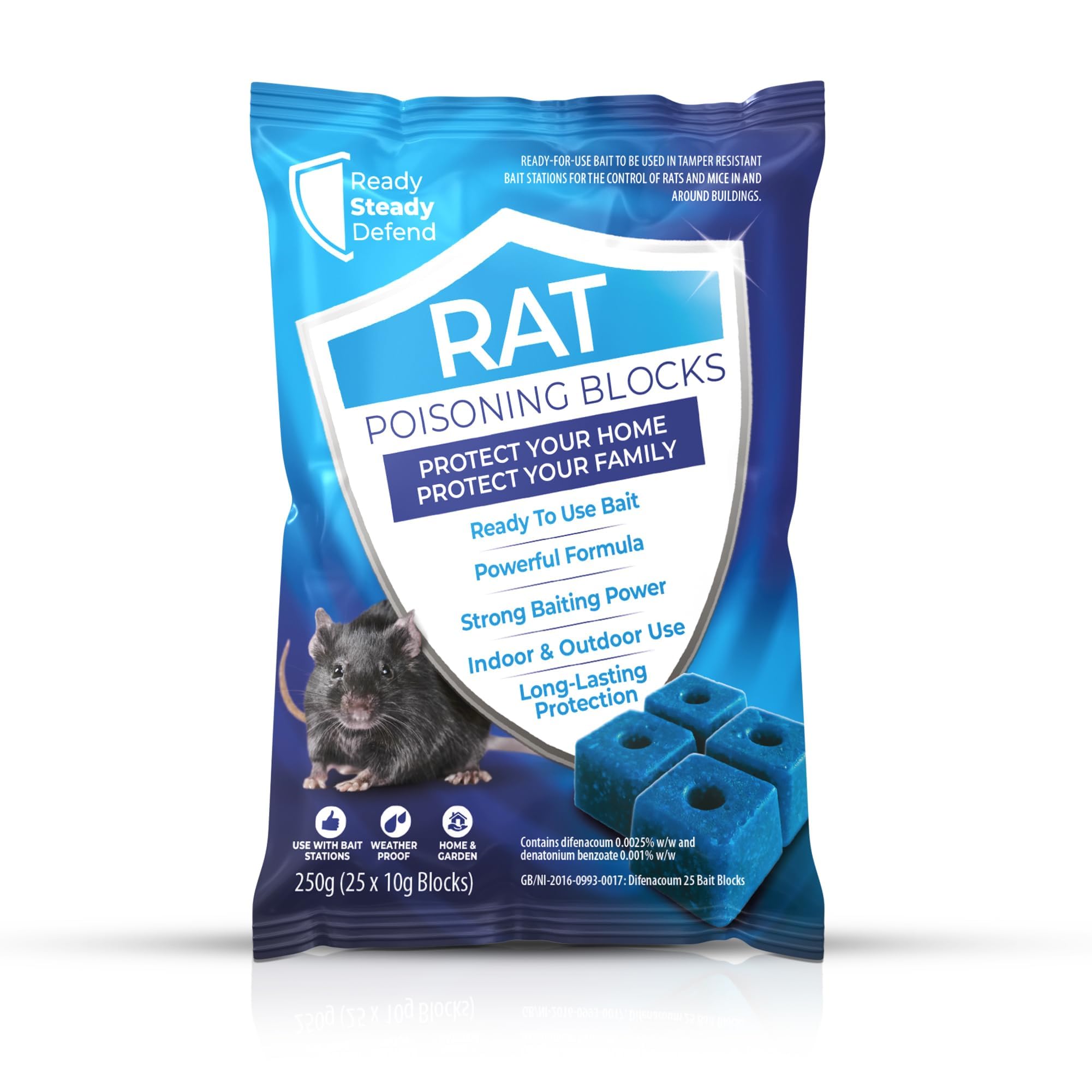 Powerful Difenacoum Rat Poison Blocks - 250G (10G Each Block)