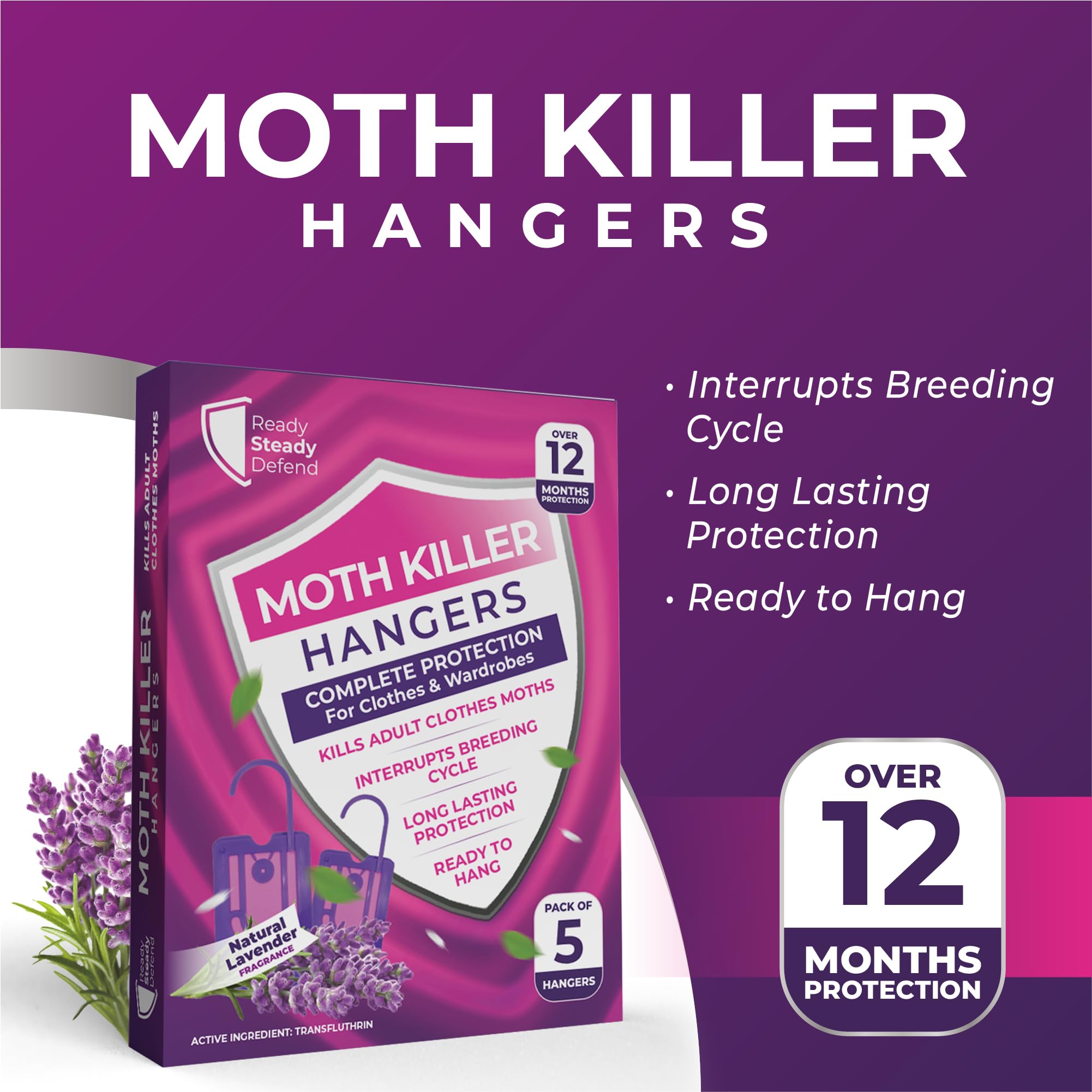 5-Pack Moth Repellent Hangers for Wardrobes: Lavender-Scented Clothes