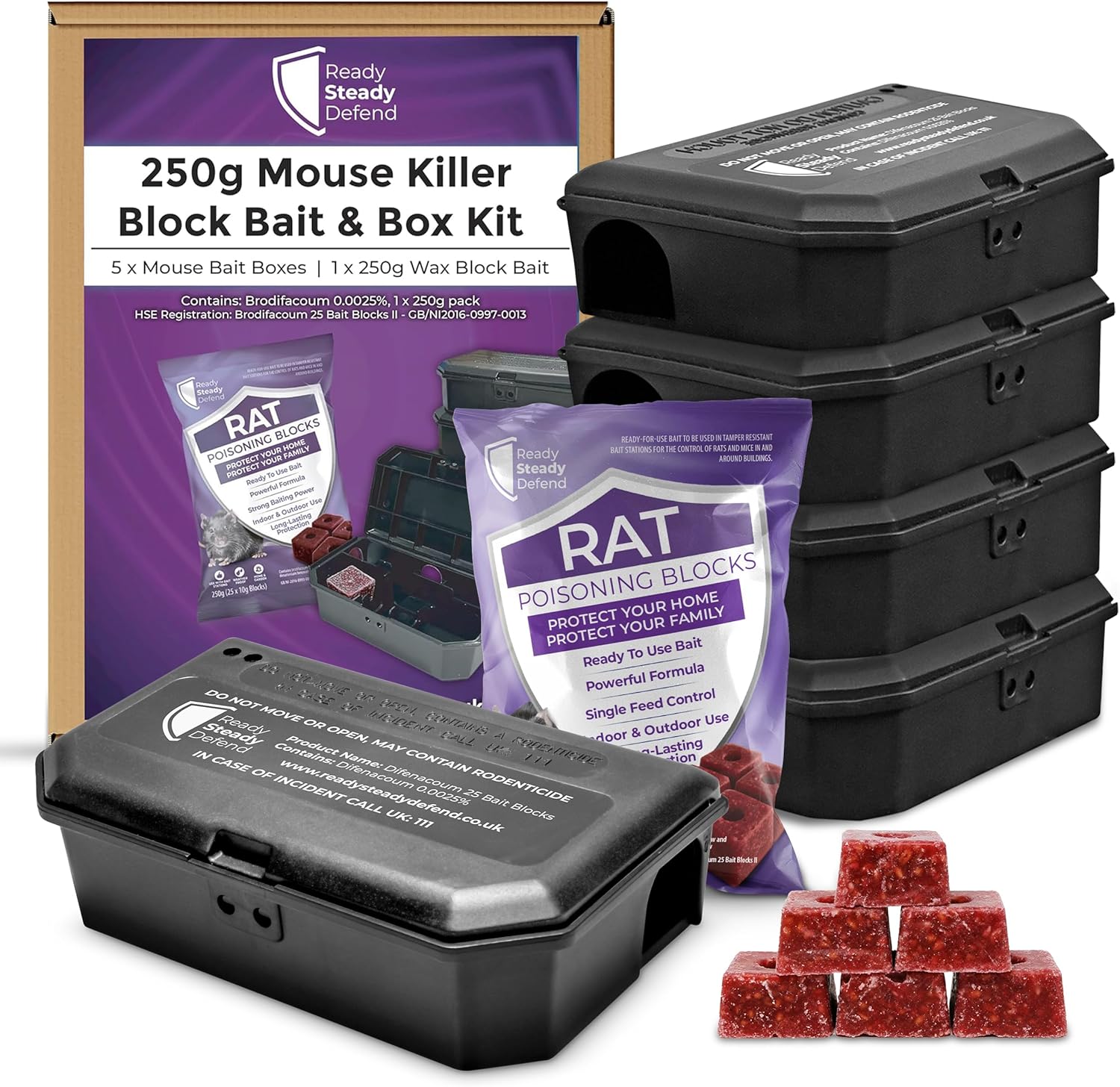 5-Pack Mouse Control Boxes - 250g Bait Blocks