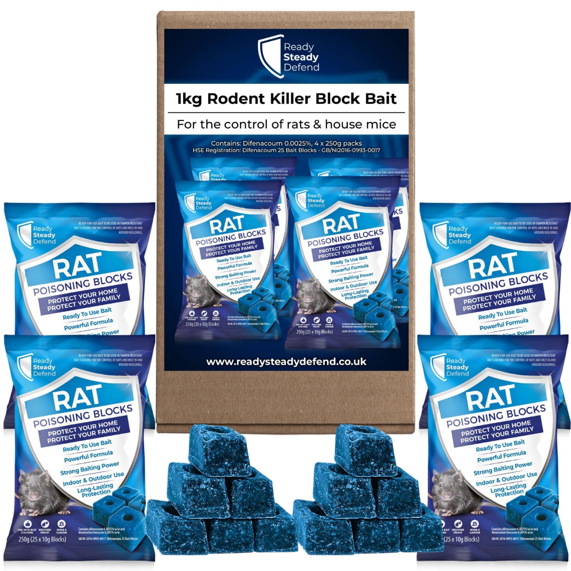 Rat & Mouse Poisoning Block Bait 1kg (4x250g)