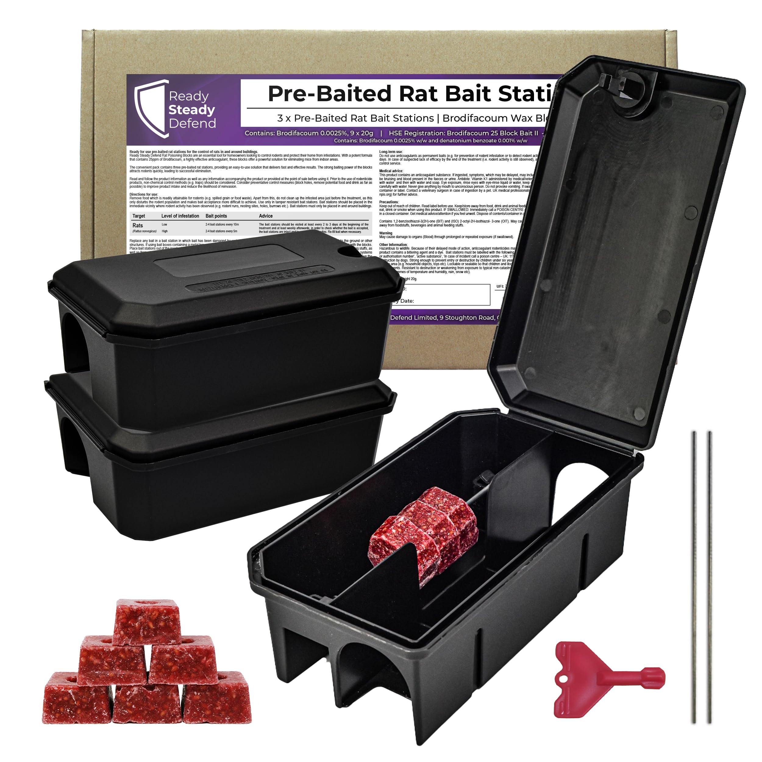 Pre Baited Rat Boxes - 3 Pack