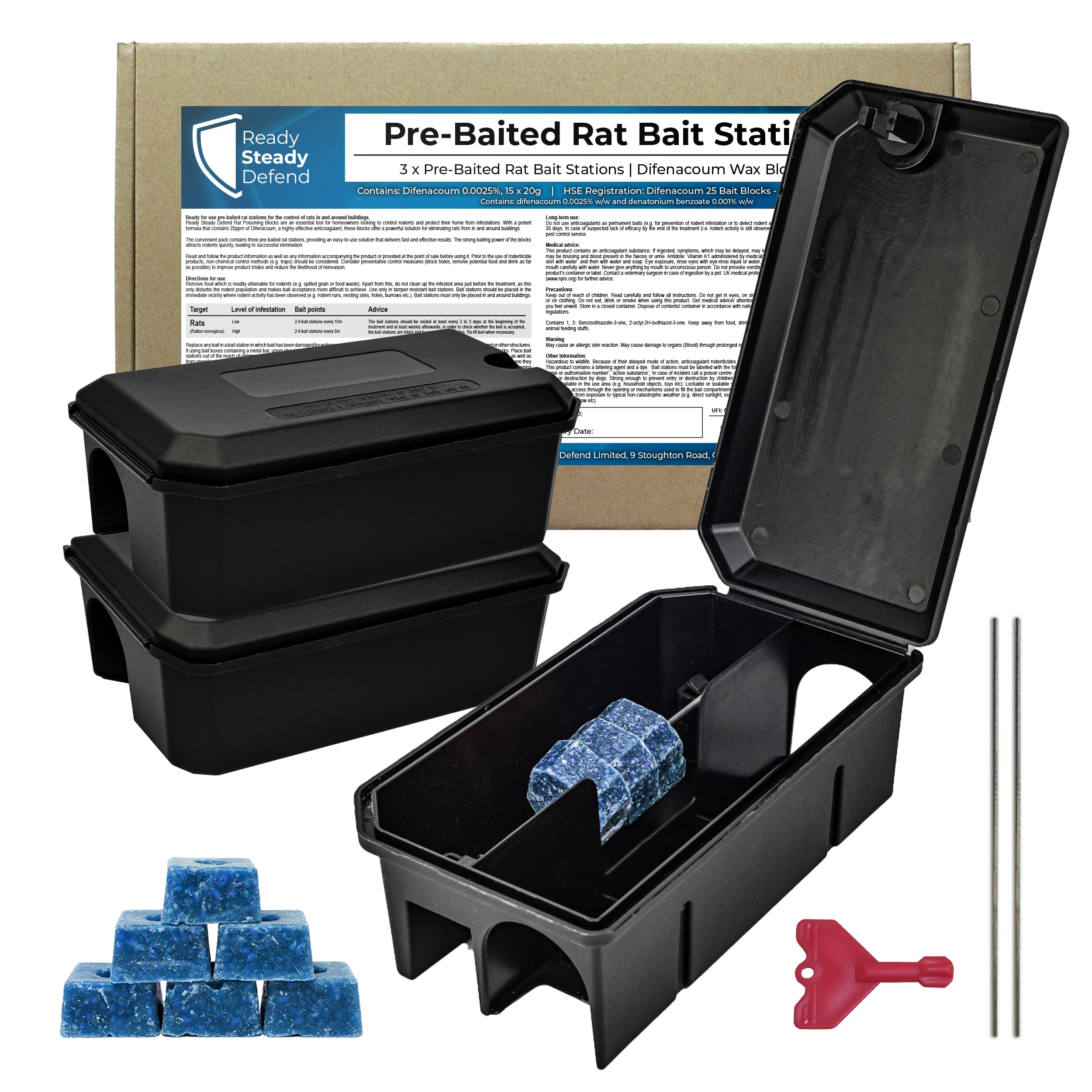 Pre Baited Rat Boxes - 3 Pack