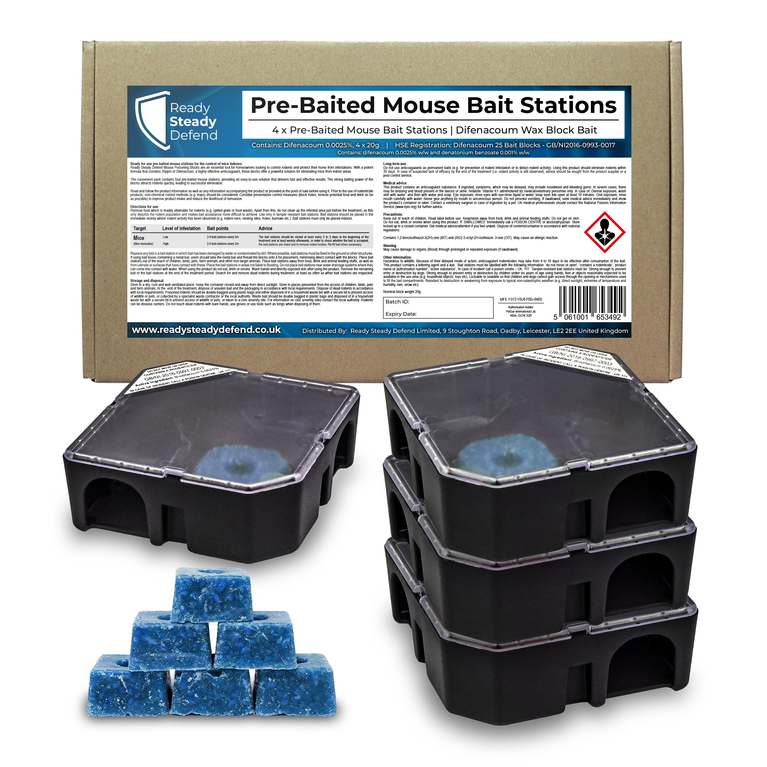 Pre-Baited Clear Mouse Control Boxes (5 x 10g)